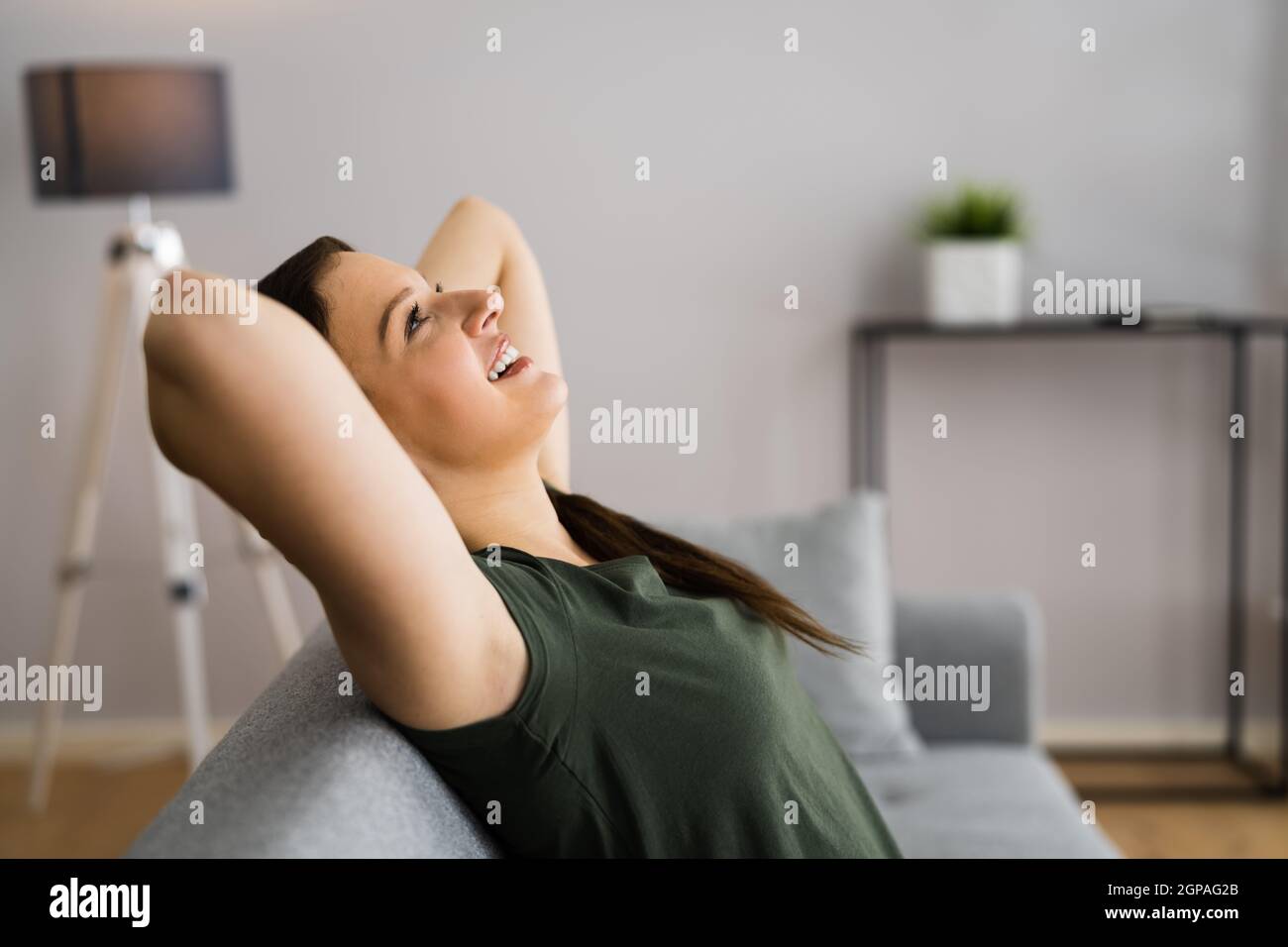 Calm Stress Free Life In Living Room. Wellness And Freedom Stock Photo ...