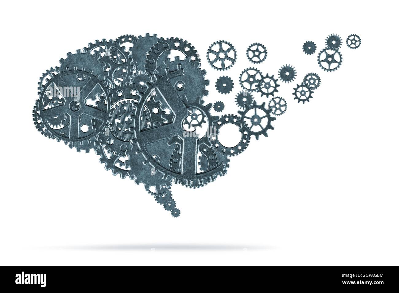 Brain loss. Metallic gears isolated on white background Stock Photo - Alamy