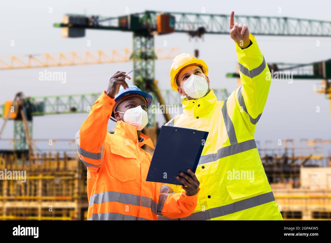 Construction Site Engineer And Building Inspection Pointing Stock Photo ...