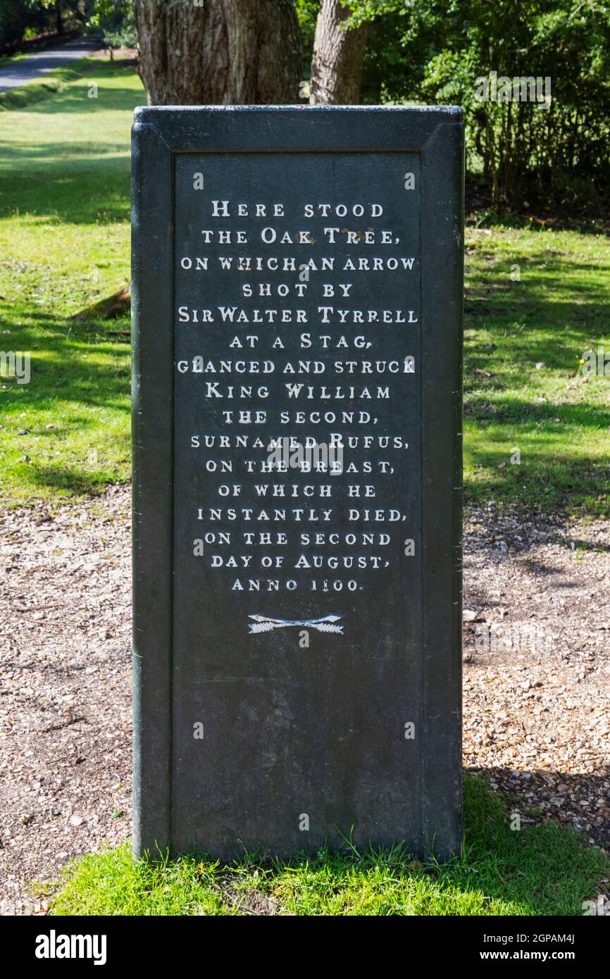 England, Hampshire, The New Forest, Minstead, Rufus Stone, The site ...