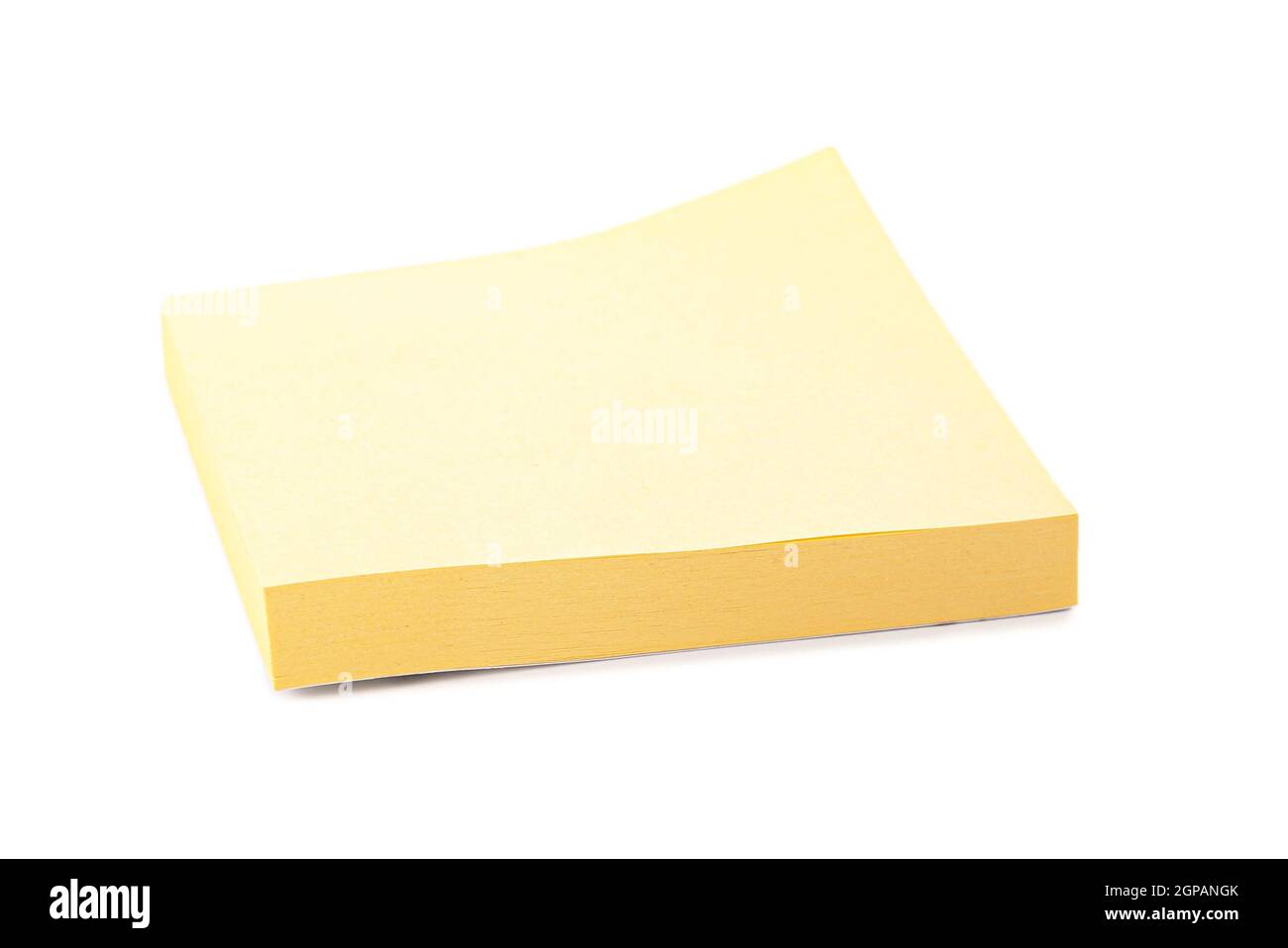Yellow sticky note on white background Stock Photo - Alamy