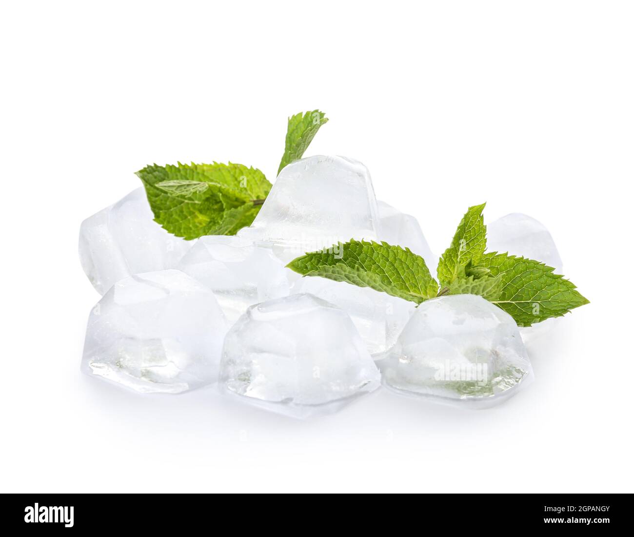 Fresh mint leaves with ice cubes on white background Stock Photo - Alamy