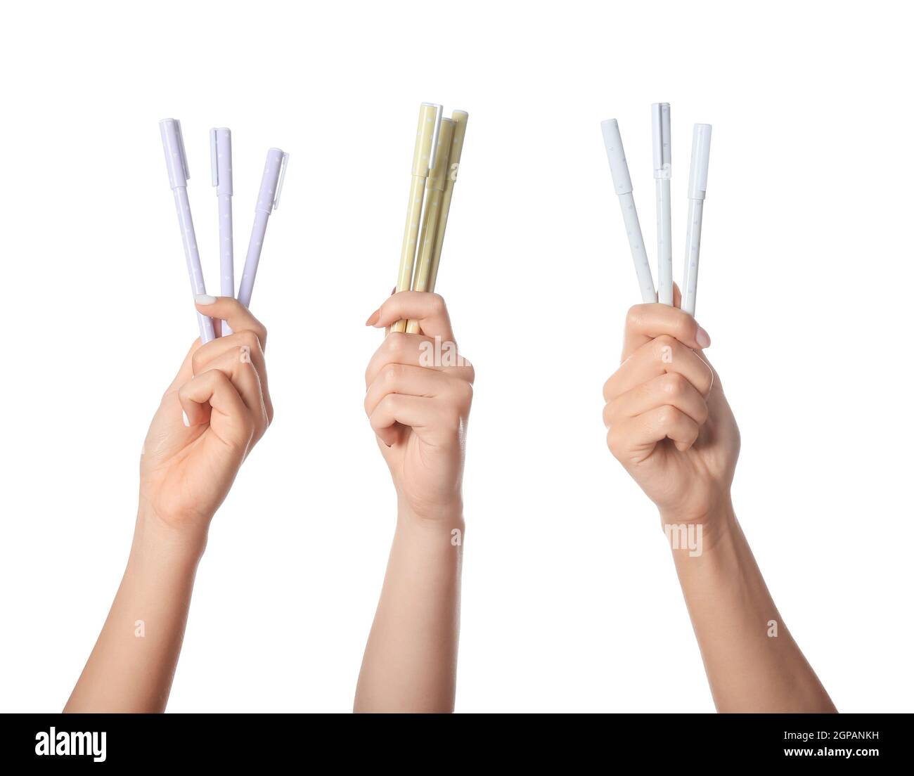 Female hands with school supplies on white background Stock Photo - Alamy