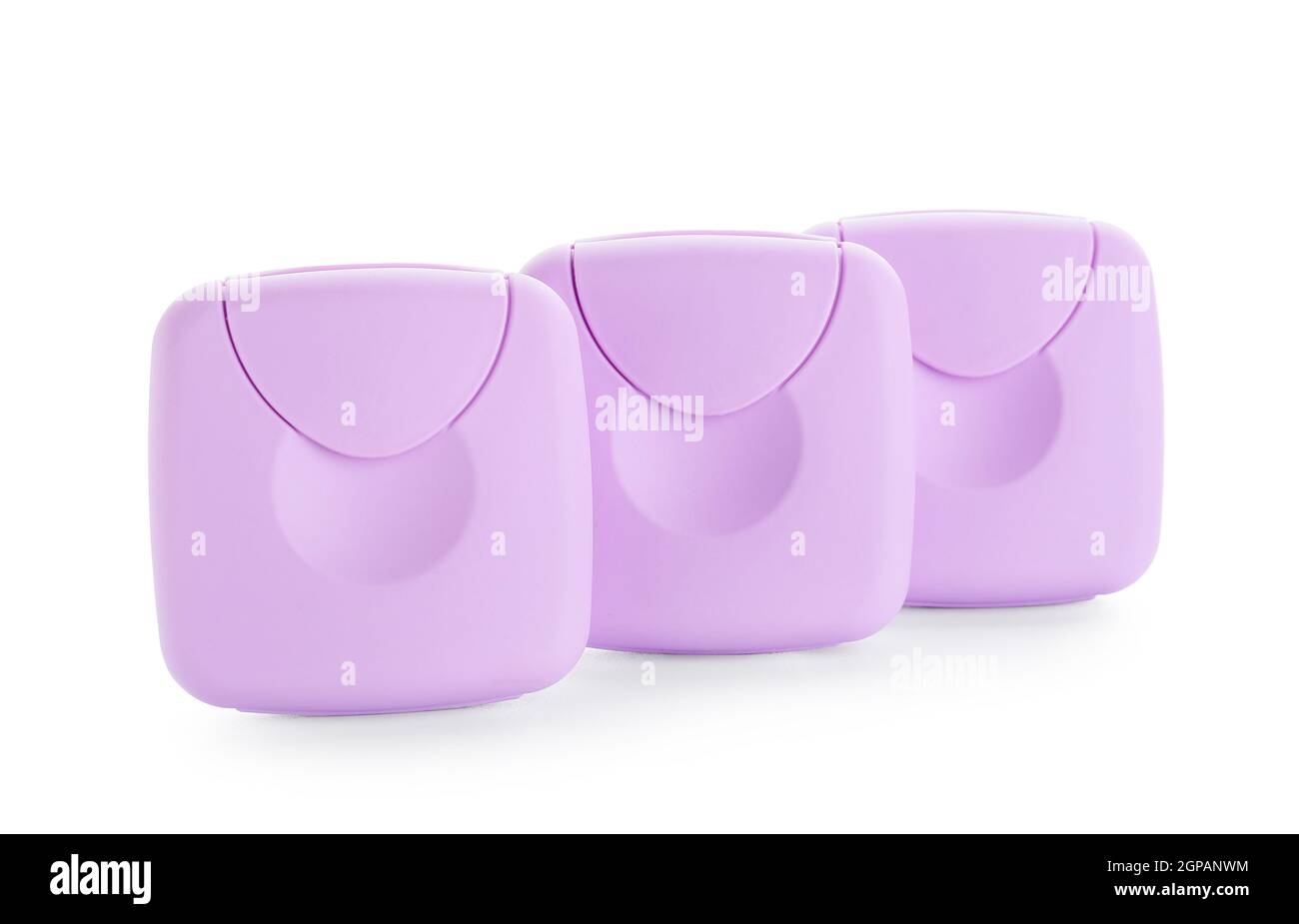 Plastic boxes for storing women's tampons on white background Stock ...