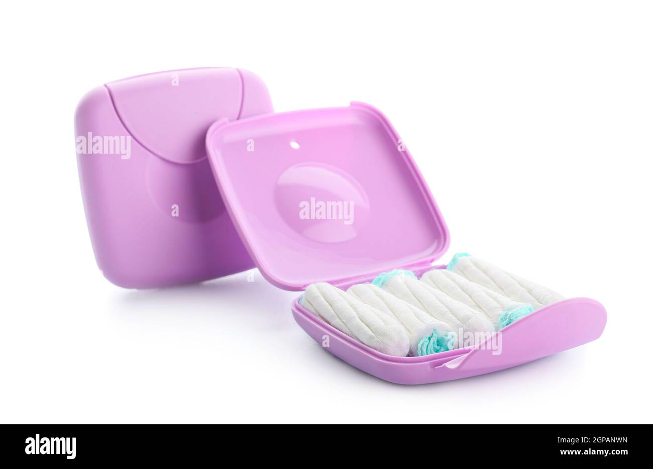 Tampons storage box on white background Stock Photo - Alamy