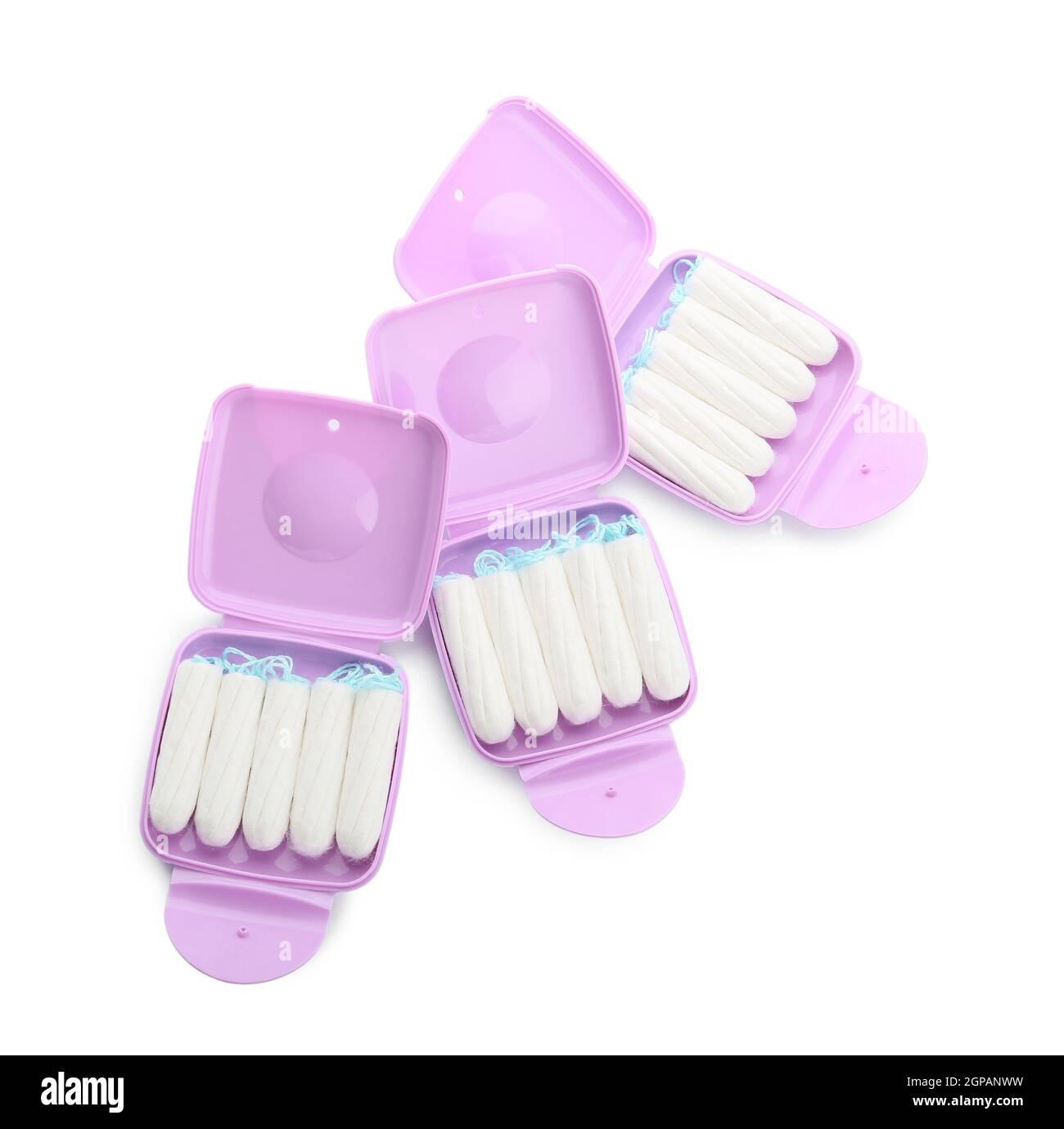 Tampons storage boxes on white background Stock Photo - Alamy