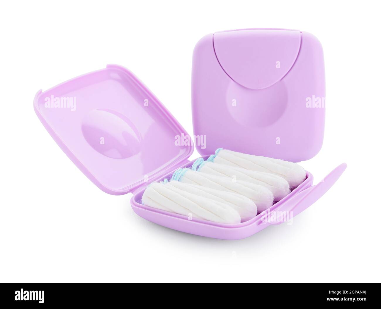 Tampons storage box on white background Stock Photo - Alamy