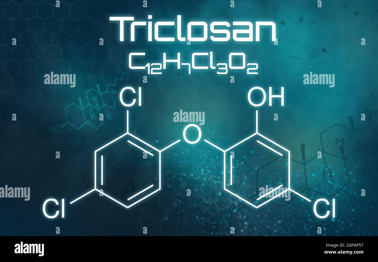 Chemical formula of Triclosan on a futuristic background Stock Photo ...