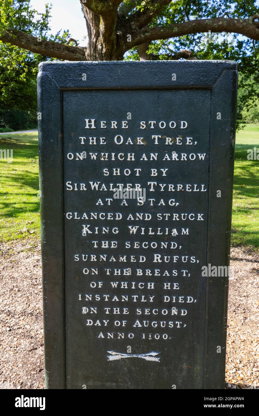 England, Hampshire, The New Forest, Minstead, Rufus Stone, The site ...