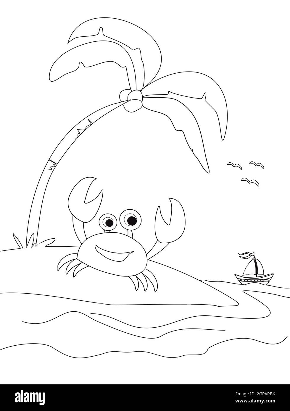 Crab On The Beach Coloring Page