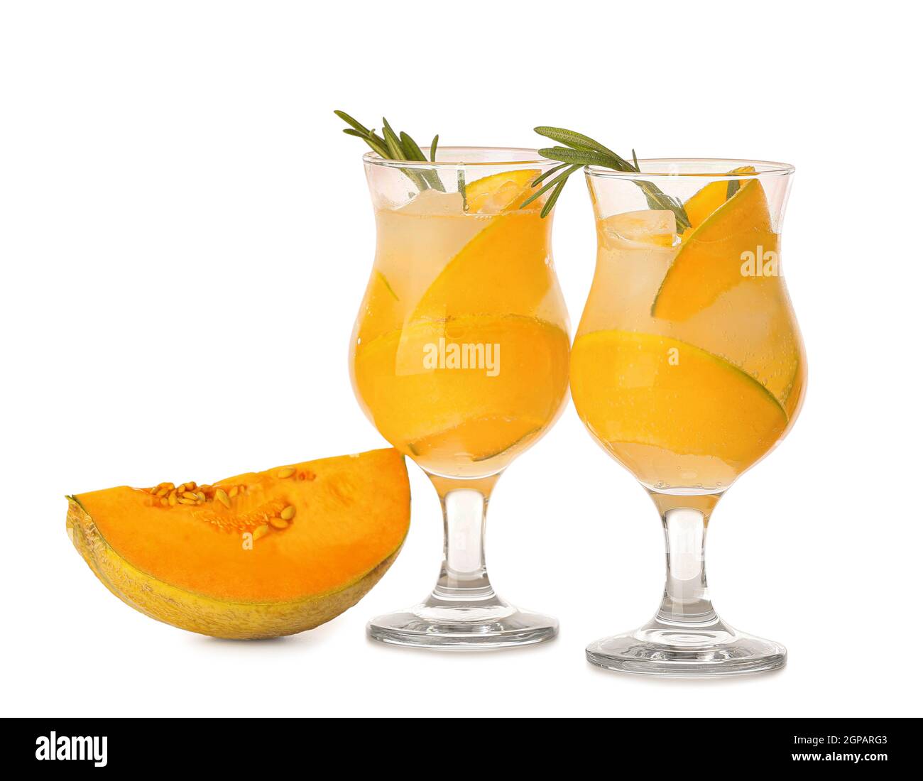 Glasses of cold melon cocktail on white background Stock Photo - Alamy