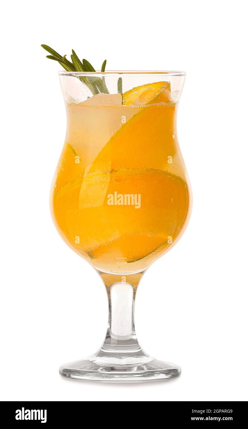 Glass of cold melon cocktail on white background Stock Photo - Alamy