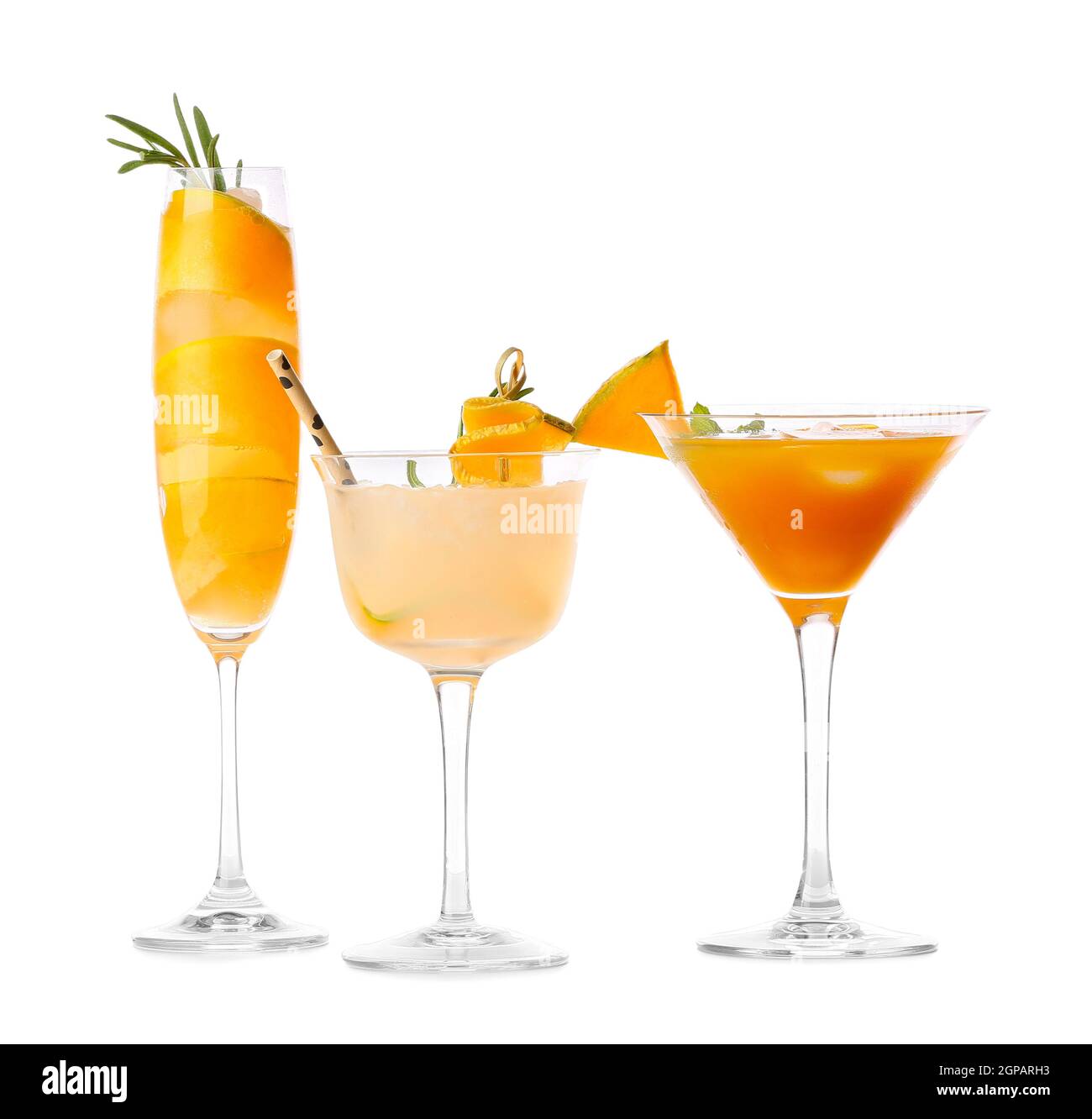 Glasses of cold melon cocktail isolated on white background Stock Photo ...