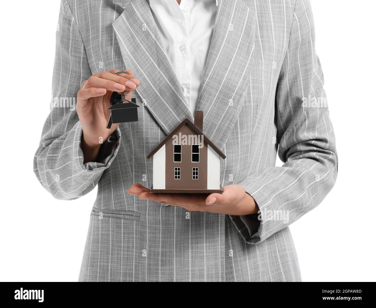 Real estate agent on white background Stock Photo - Alamy