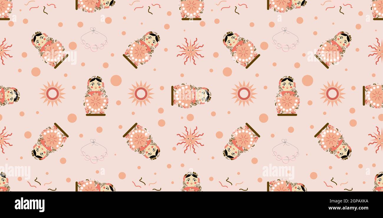 Seamless pattern with nesting dolls. Russian national doll. Wooden toy ...