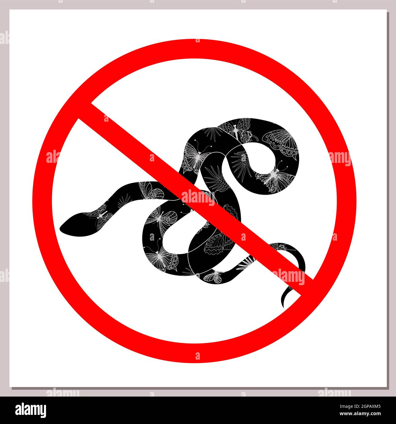 Sign prohibiting snakes. Snake in a red crossed out circle. Hazard ...