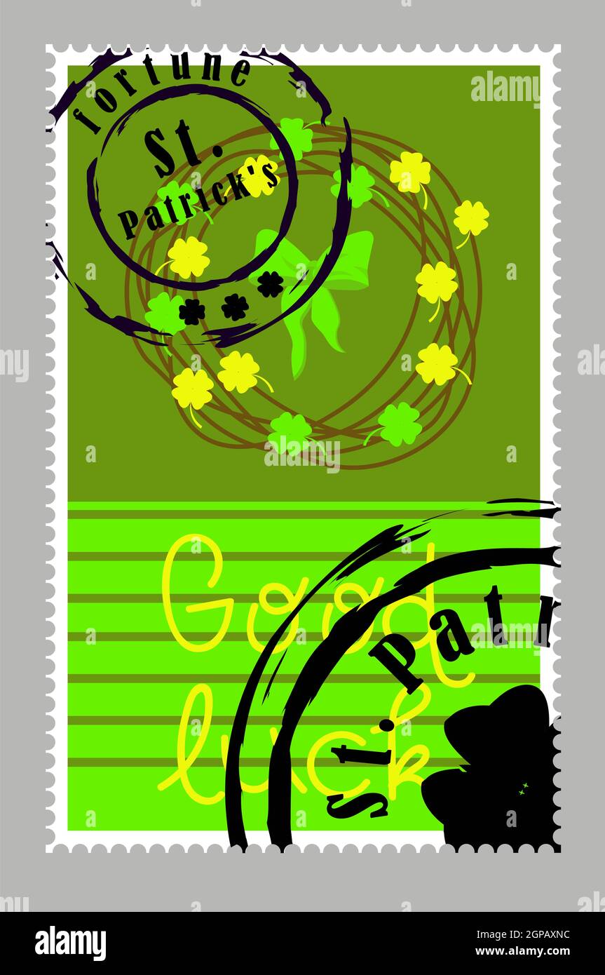 St Patrick's Day stamps. Postage stamps for letters. Patrick's stickers ...