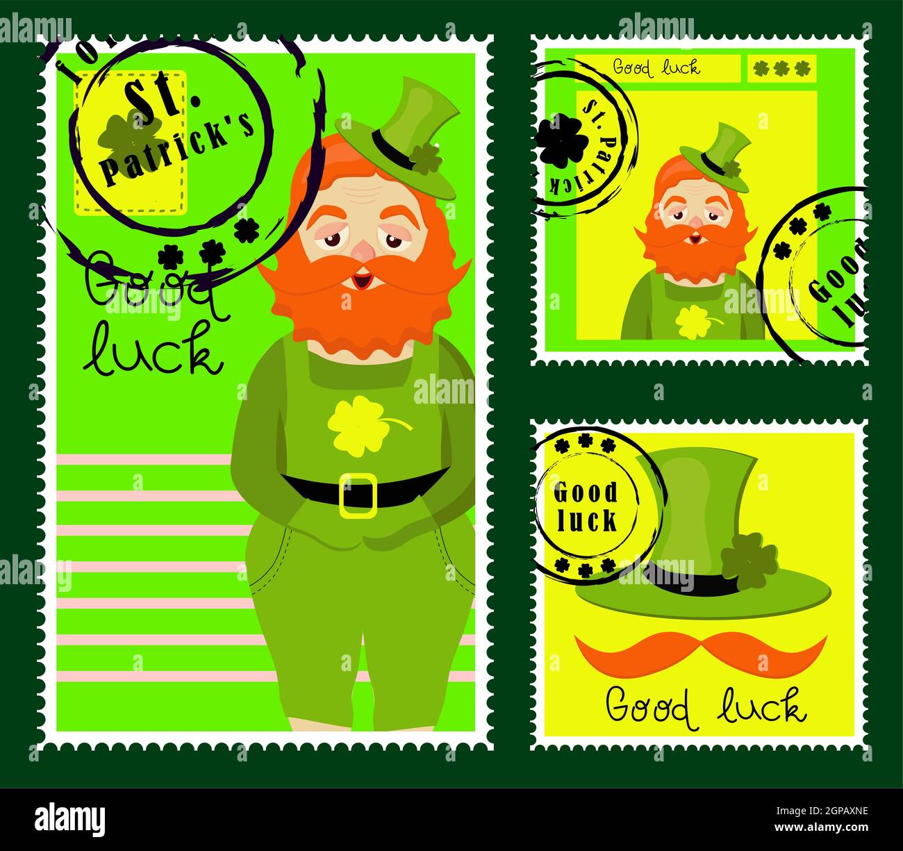 St Patrick's Day stamps. Postage stamps for letters. Patrick's stickers ...