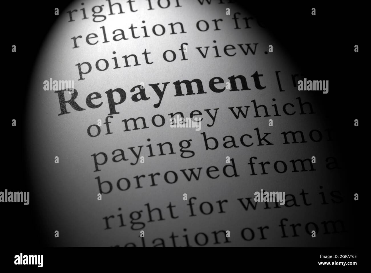 Fake Dictionary, Dictionary definition of repayment Stock Photo - Alamy