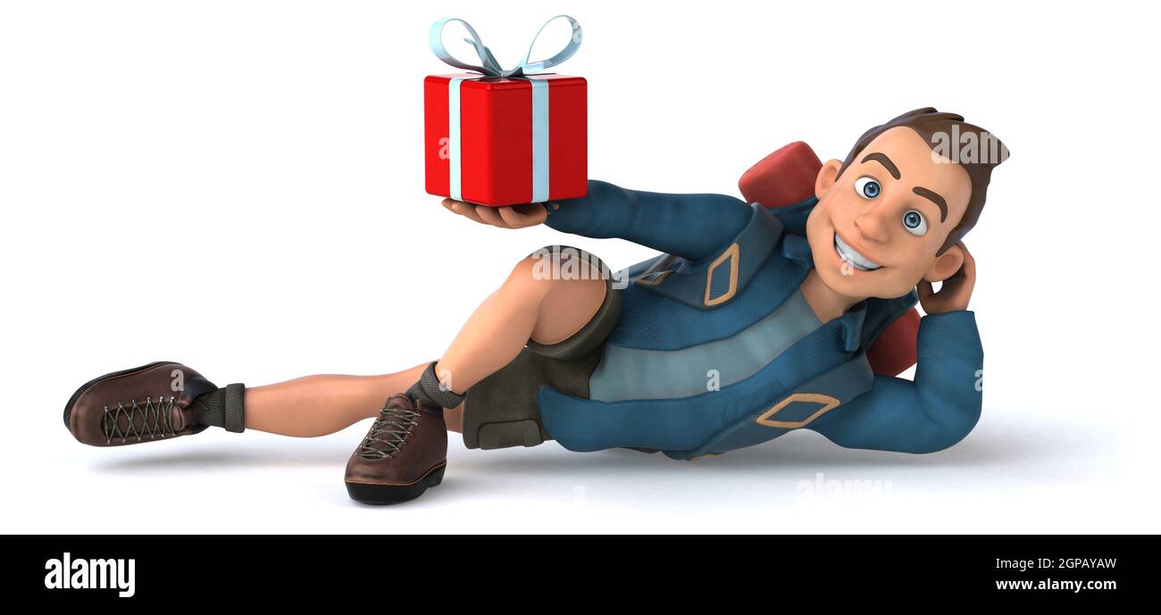 Fun illustration of a 3D cartoon backpacker Stock Photo - Alamy