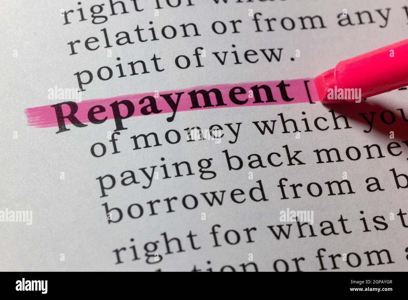 Fake Dictionary, Dictionary definition of repayment Stock Photo - Alamy