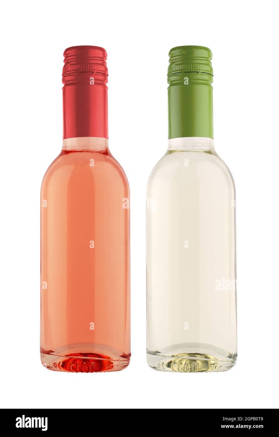 front view of small single serve miniature rose and white wine bottles ...