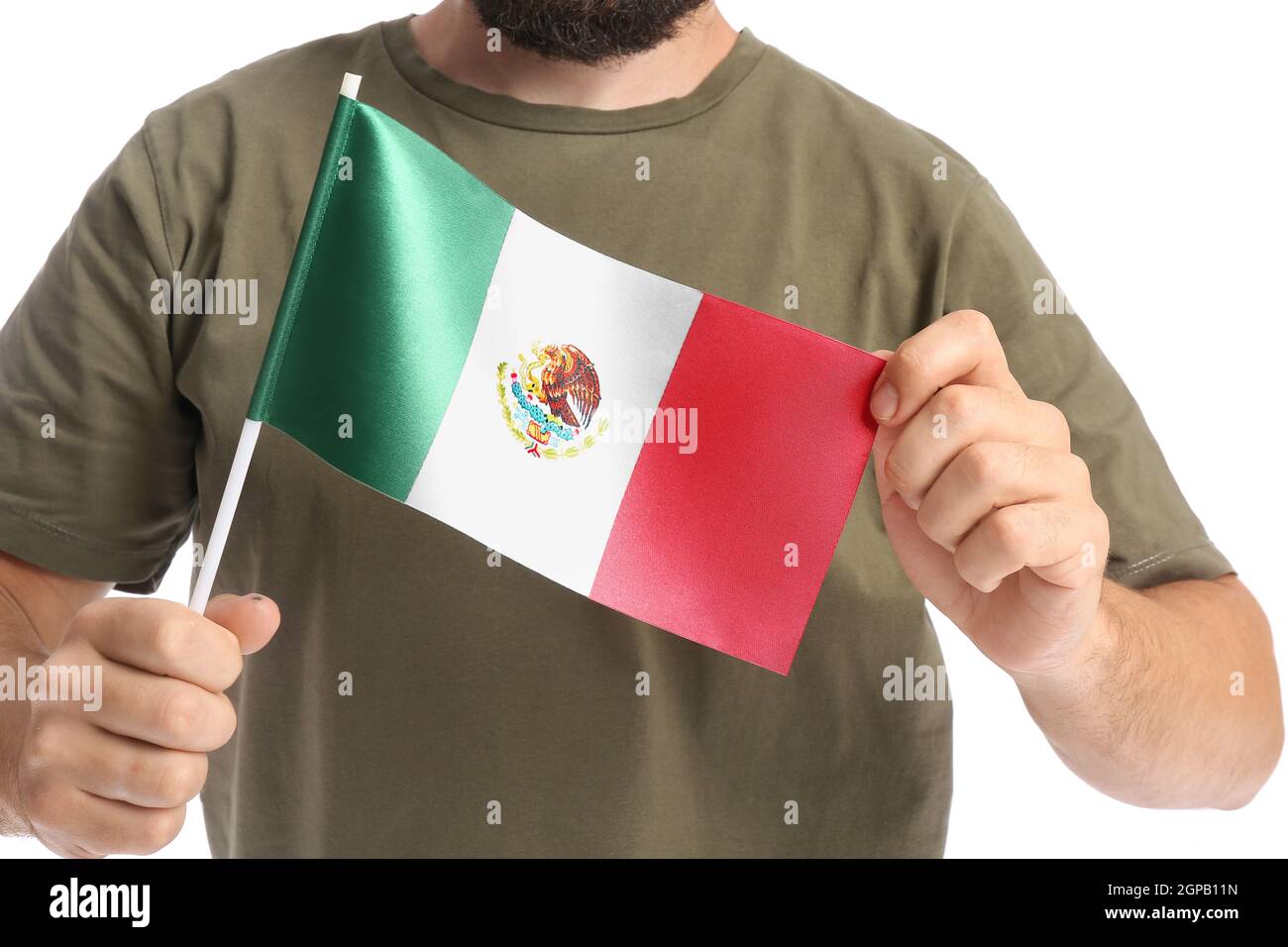 Man with Mexican flag on white background, closeup Stock Photo - Alamy