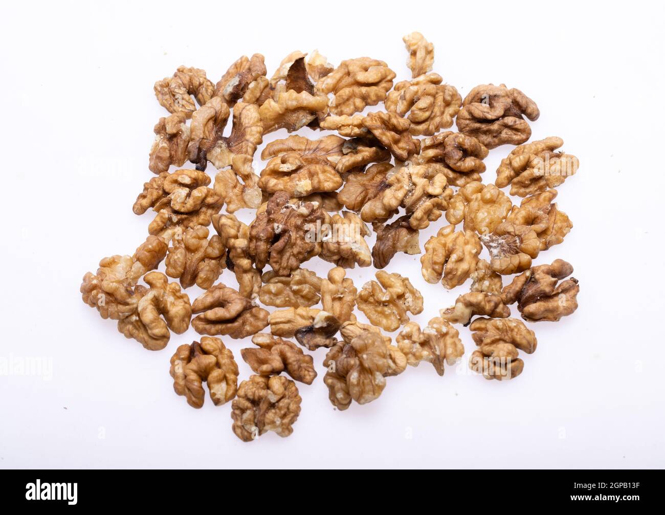 Shelled Walnuts Pile Top View Isolated On White Background Stock Photo ...