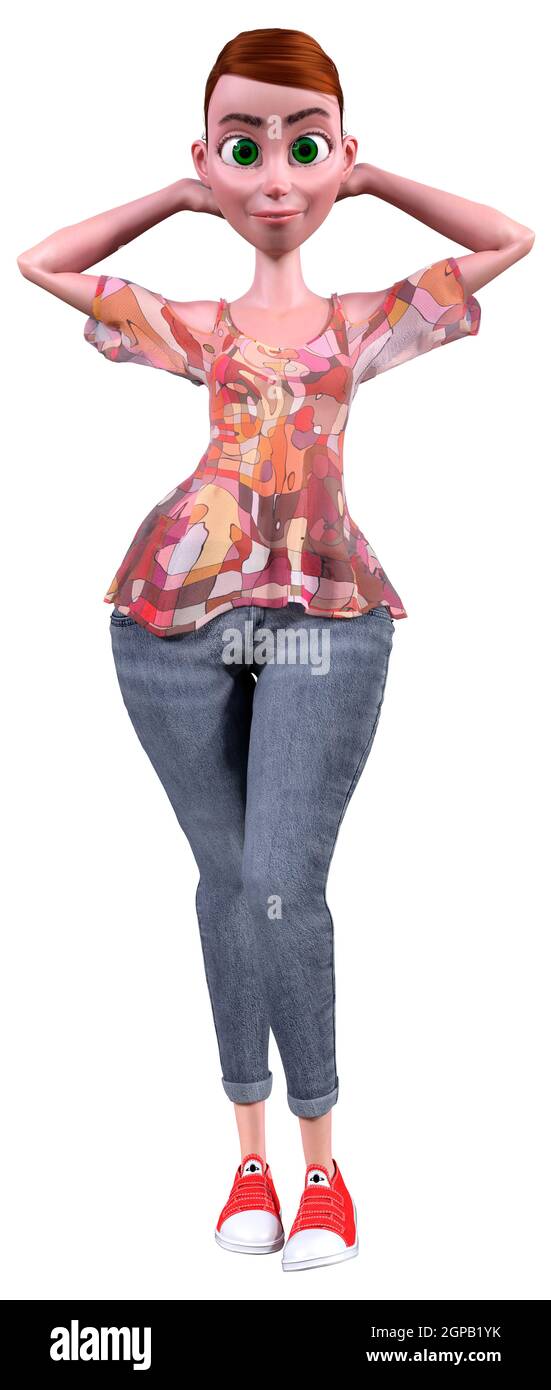 3D rendering of a cartoon woman in a casual clothing dancing isolated ...