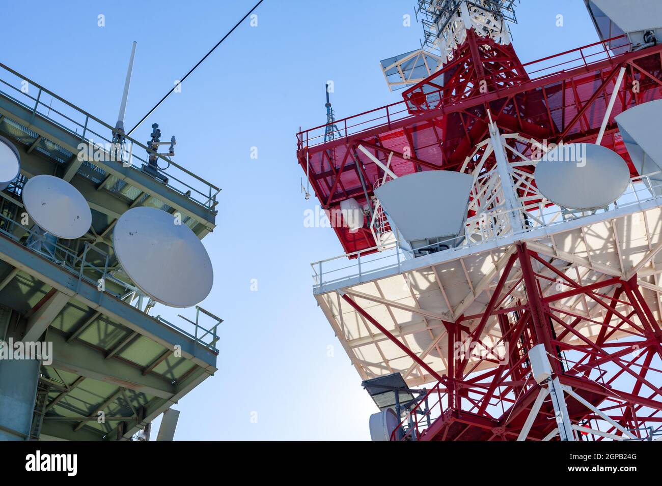 transmitter with satellites and antennas on top of the hill Stock Photo ...