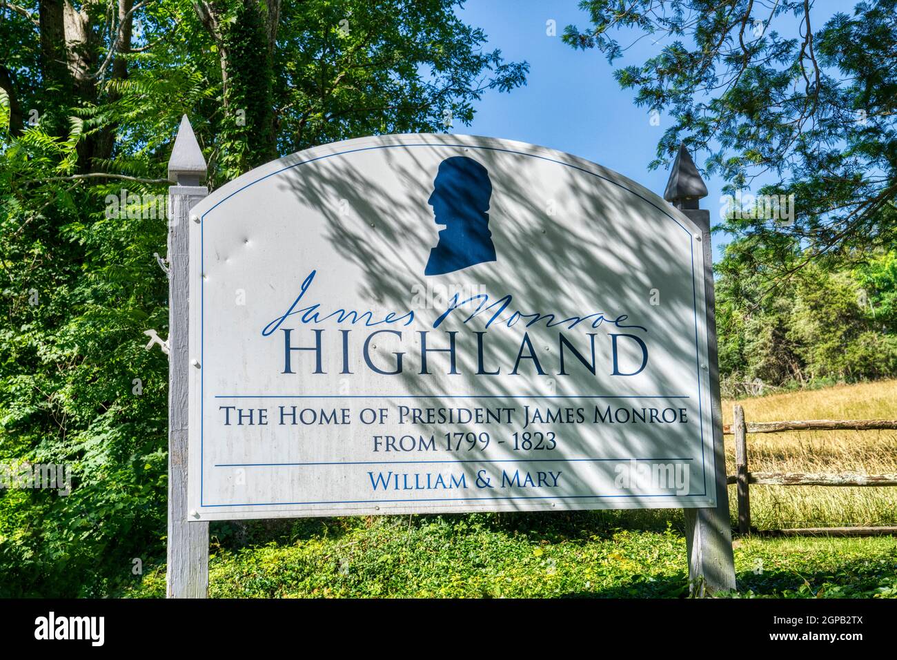 The entrance sign to James Monroe’s Highland home and plantation in ...