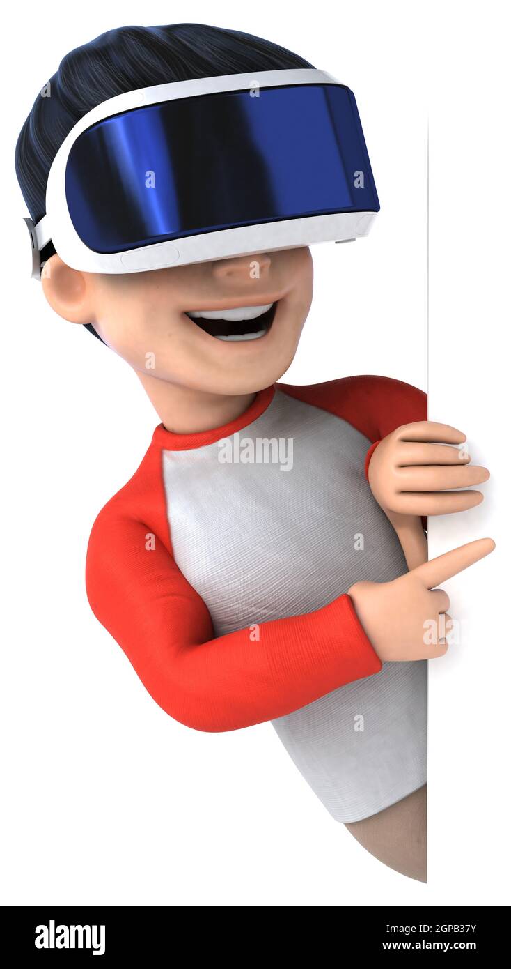 Fun 3D illustration of a cartoon kid with a VR helmet Stock Photo - Alamy