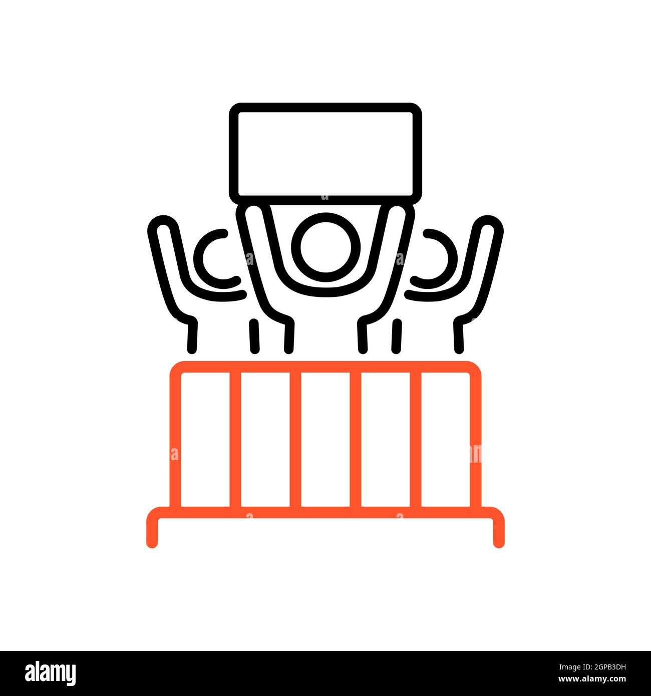 Crowd of people with placard, banners control barrier vector icon ...