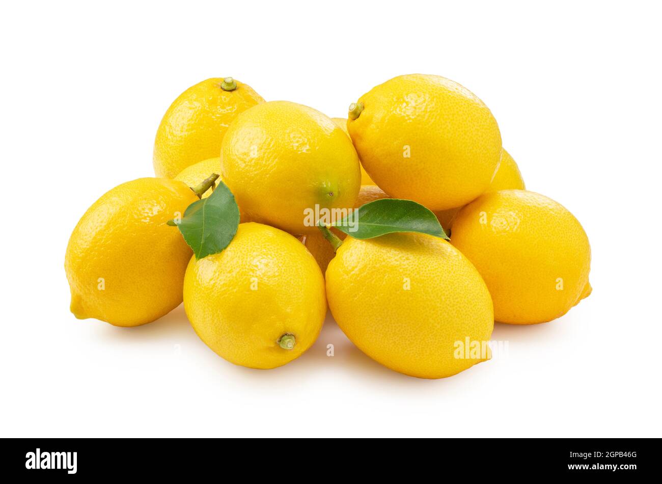 Multiple lemons placed on a white background Stock Photo - Alamy