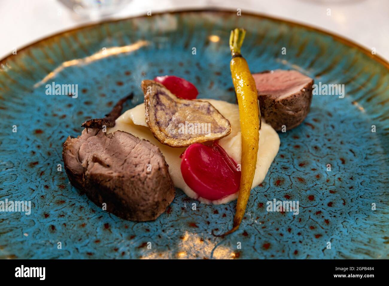 Pork medallions with mashed potatoes served in the fine dining ...