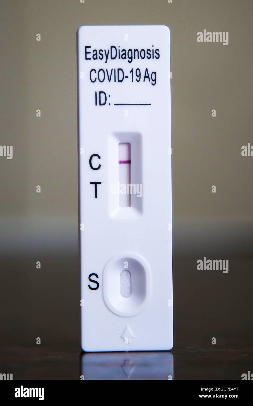 In this photo illustration, a Covid-19 (SARS-Cov-2) Antigen strip ...