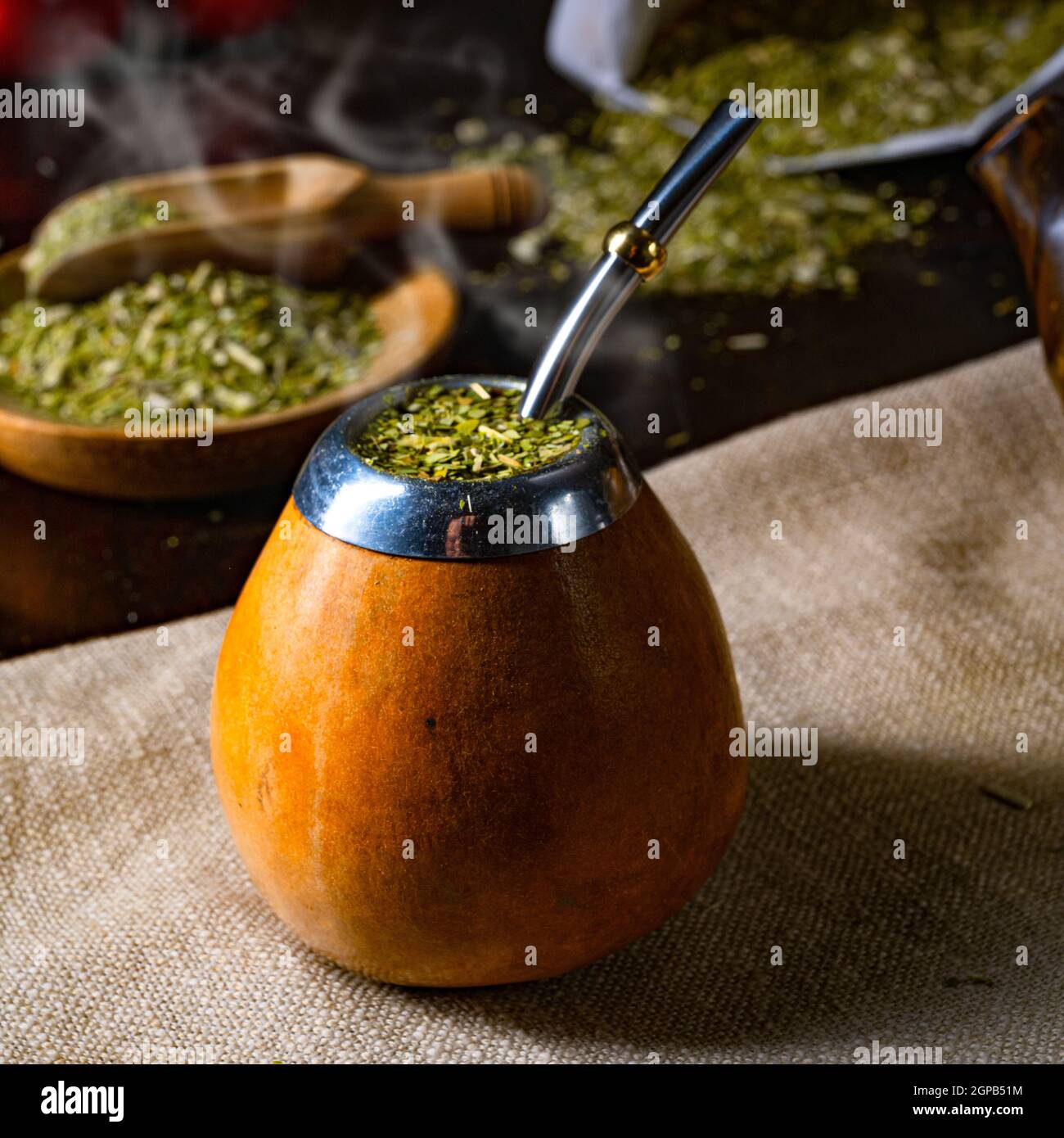 Prepare yerba mate with calabash and bombilla Stock Photo - Alamy