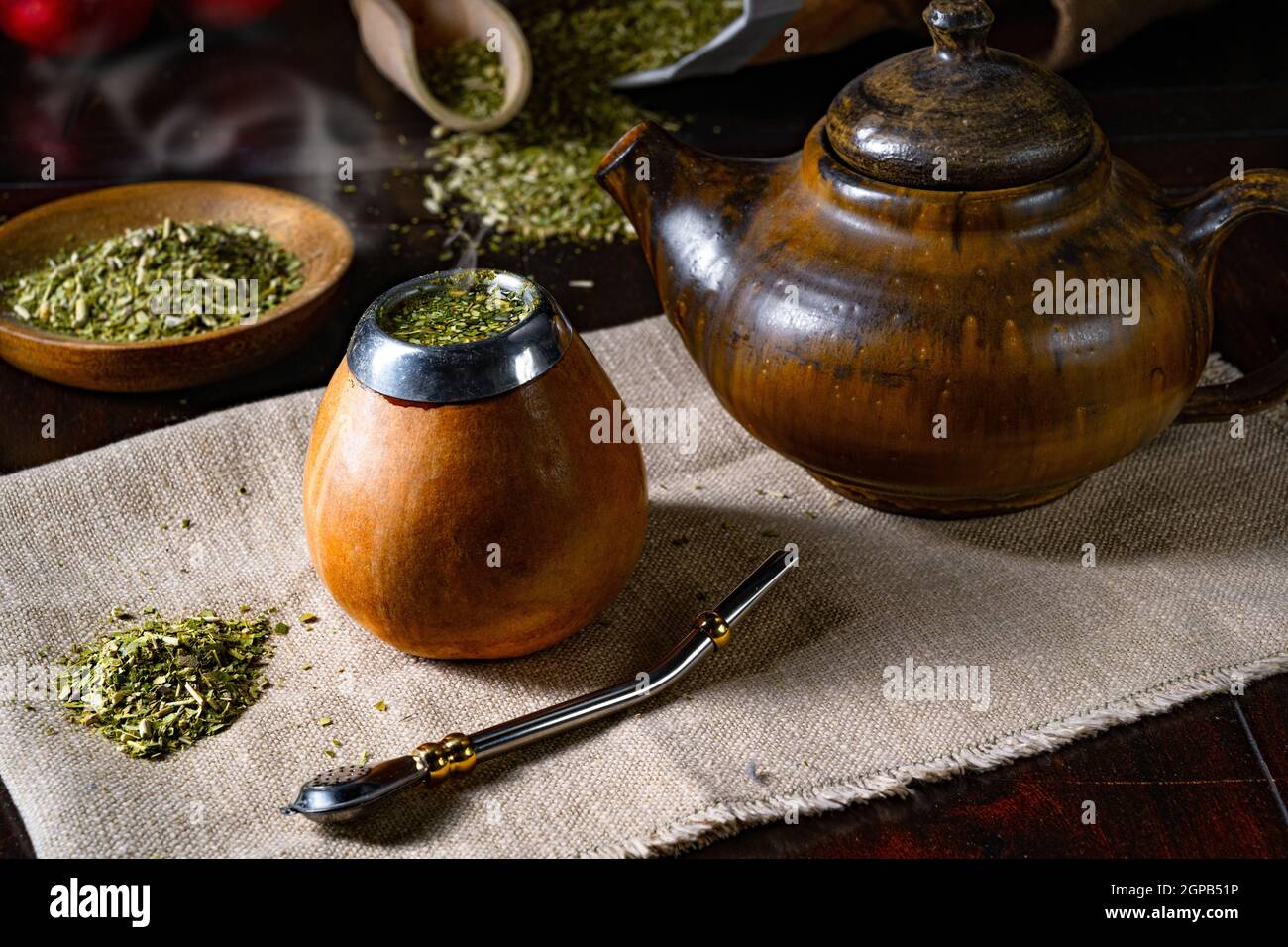 Prepare yerba mate with calabash and bombilla Stock Photo - Alamy