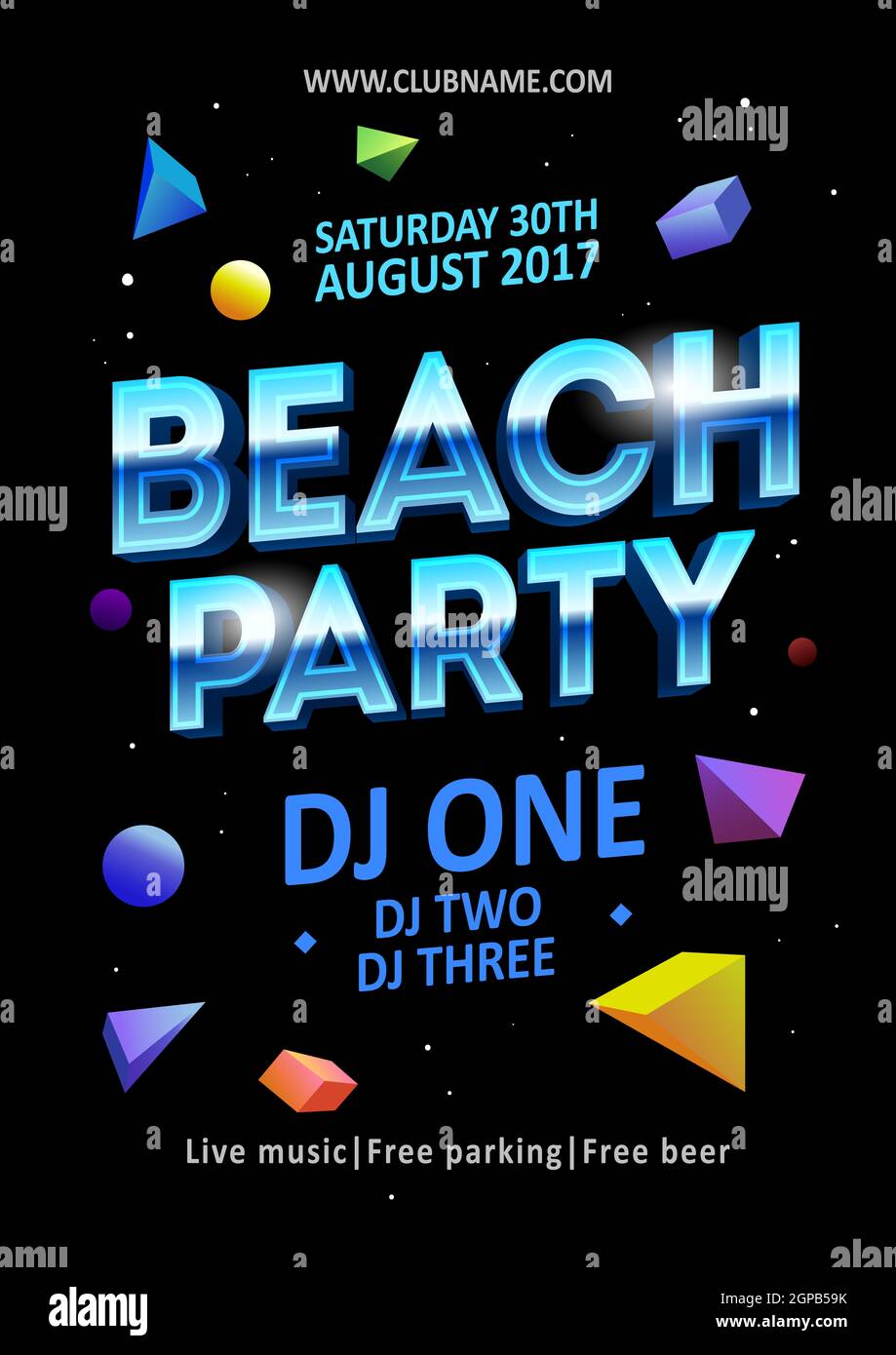 DJ beach party, night club show poster - stock vector poster Stock ...