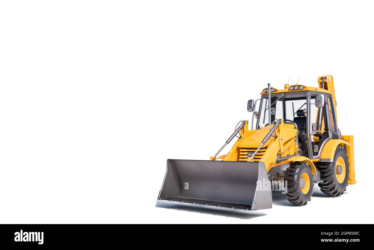 excavator scraper on the white background. 3d render Stock Photo - Alamy