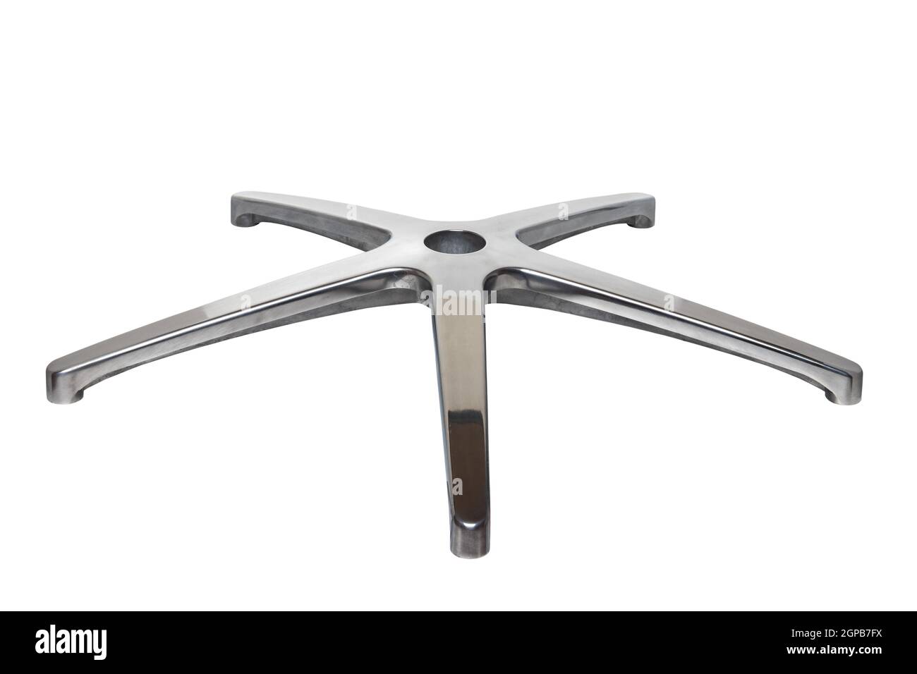 Components of an computer chair. Closeup of a Aluminium base without ...