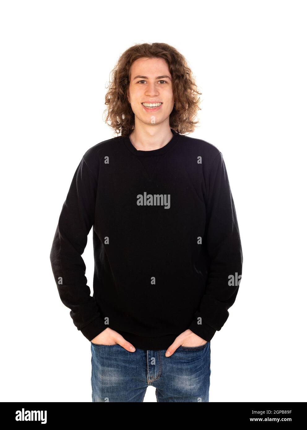 Cool guy with long hair isolated on a white background Stock Photo - Alamy