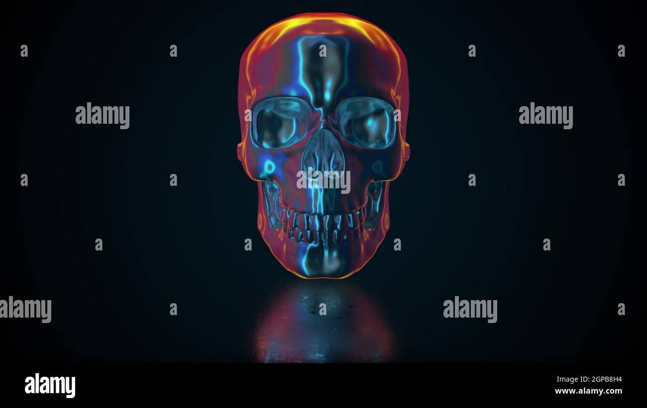 Iridescent human skull, computer generated. 3d rendering of abstract ...