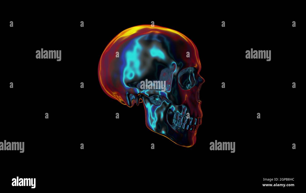 Iridescent human skull, computer generated. 3d rendering of abstract ...