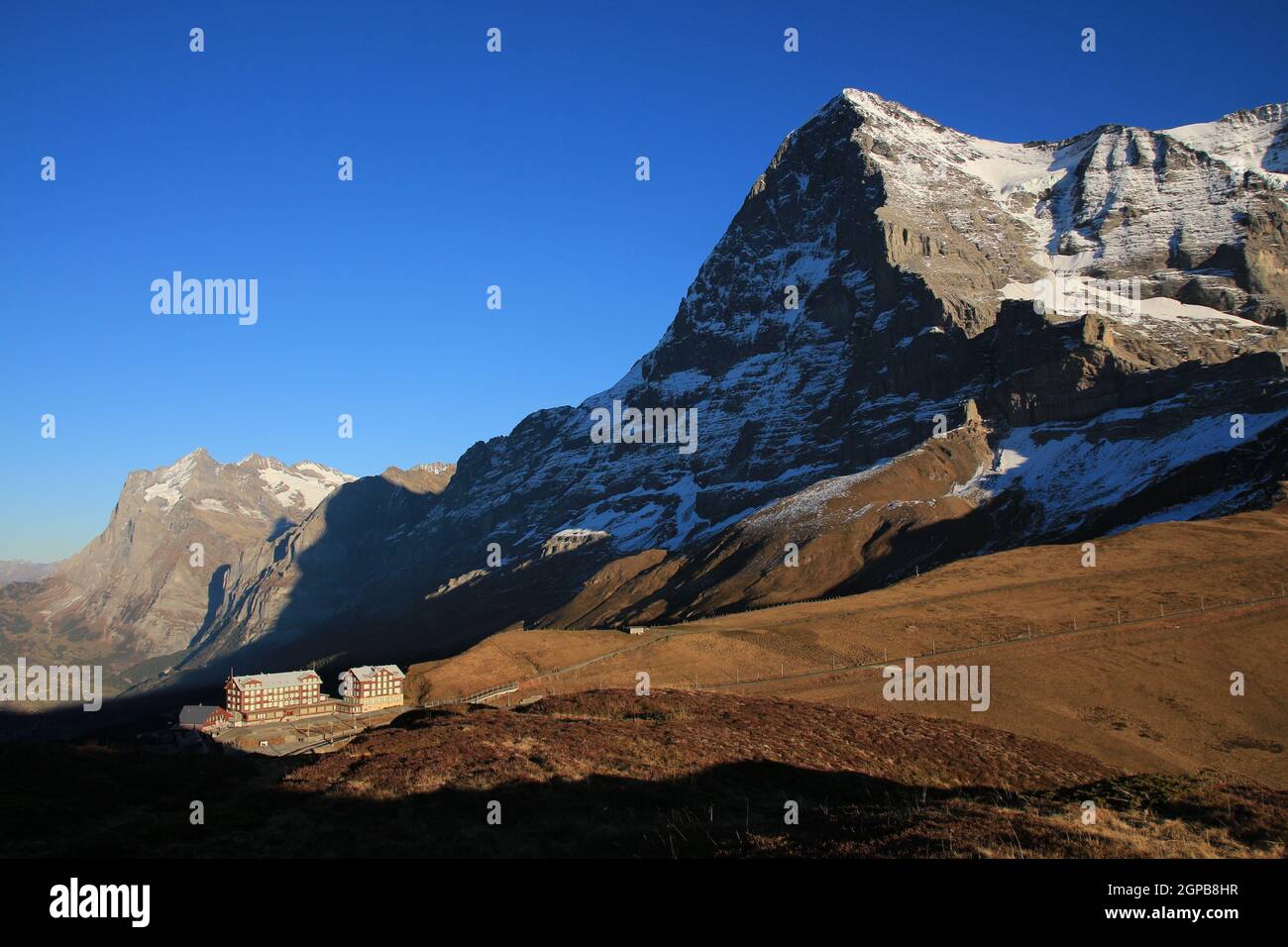 Mt Eiger, Eiger North Face and old hotels Stock Photo - Alamy