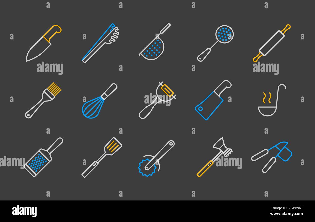 Kitchenware and kitchen vector icon set. Graph symbol for cooking web ...