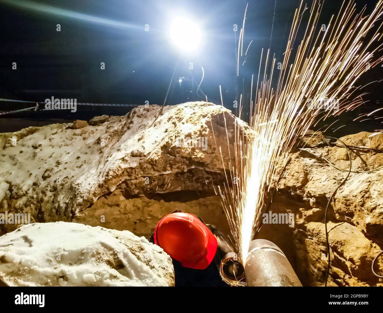 Safety at work. Welding and grinding of iron constructions. Industrial ...