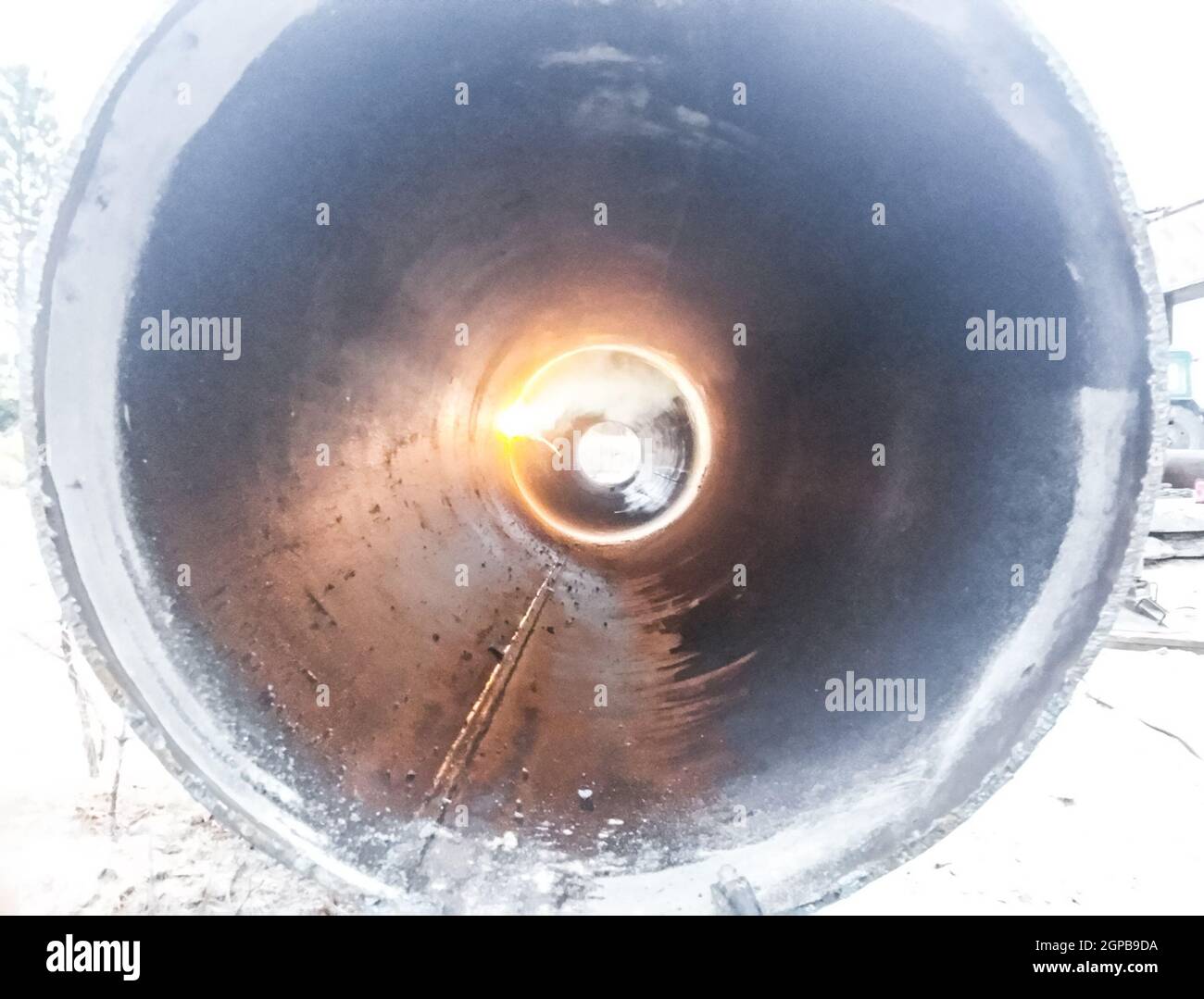 Welding seam on the pipeline. Technology of welding connections Stock ...