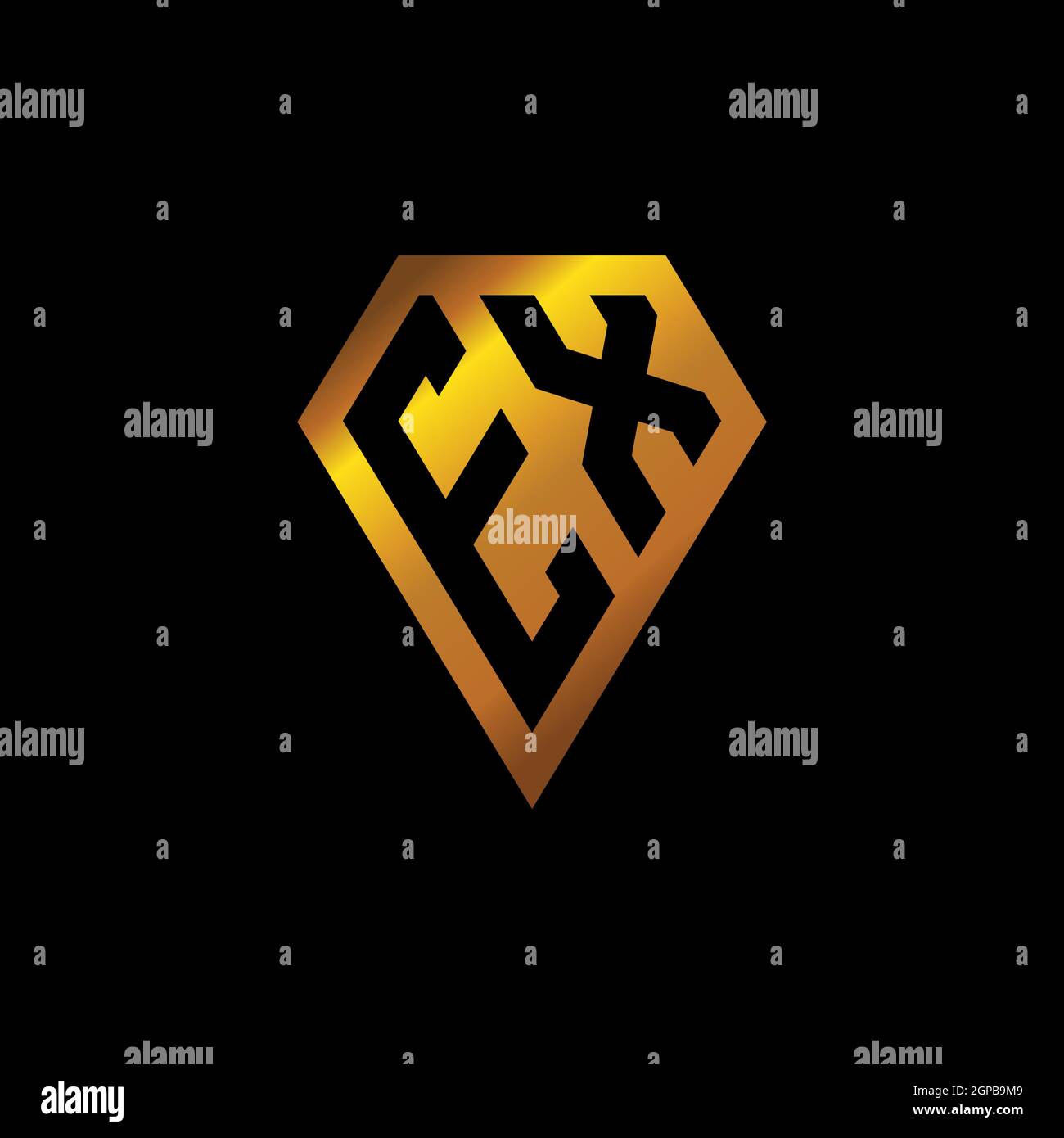 EX logo with golden diamond shape style vector, monogram geometric ...