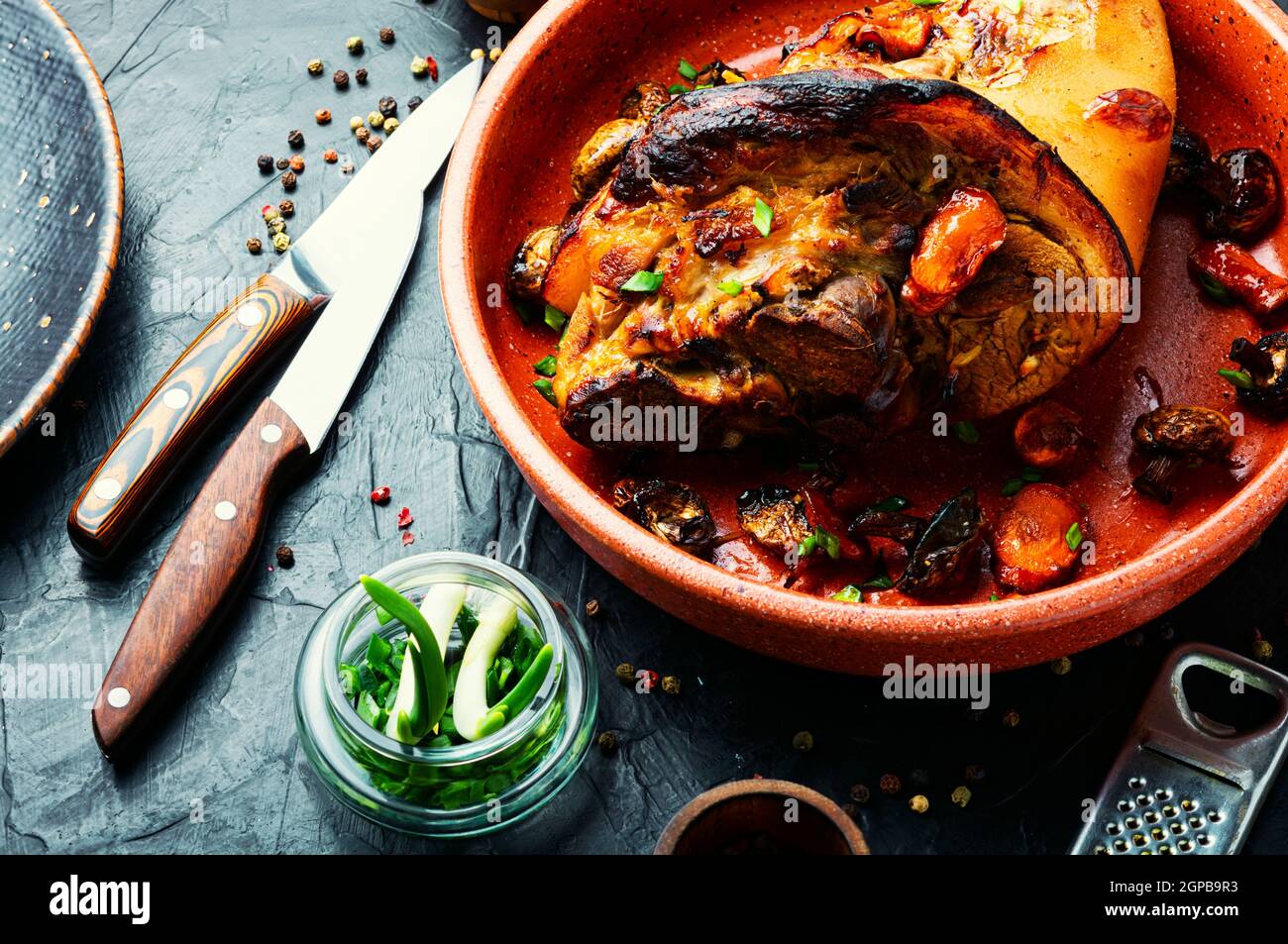 German cuisine meat dish of pork leg and pork knuckle.Eisbein or ...